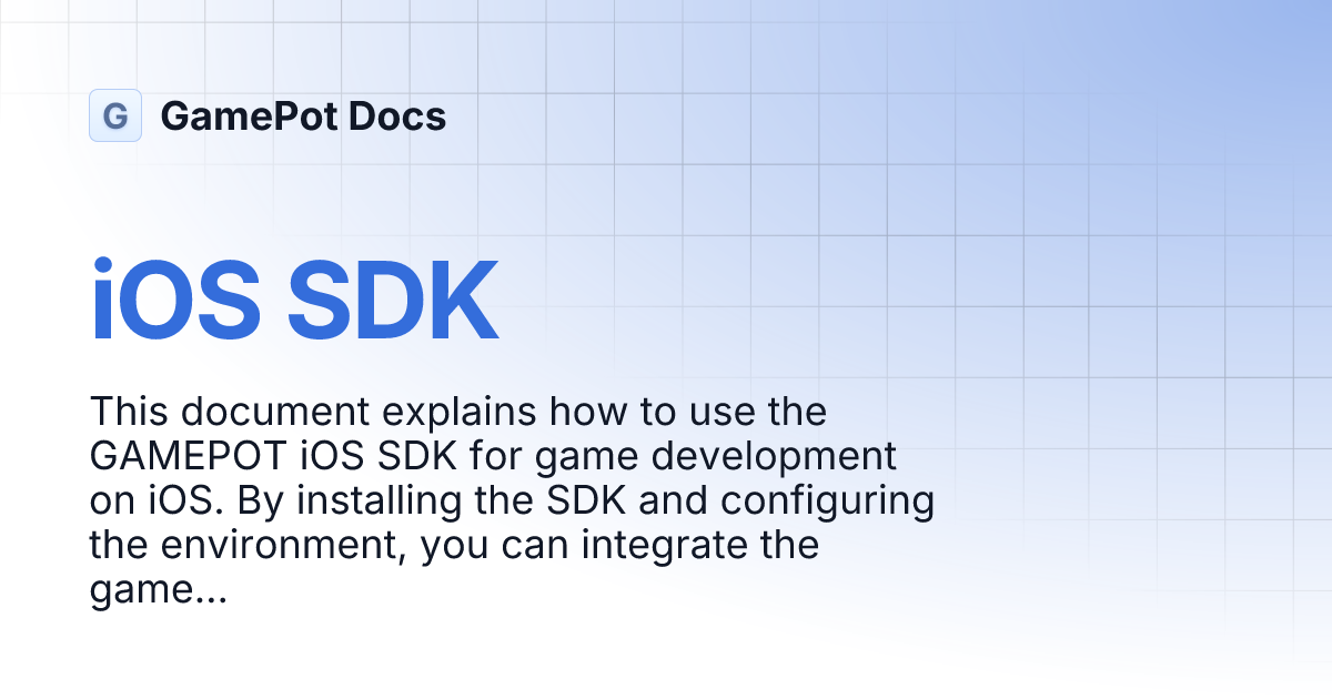 iOS SDK | GamePot Docs